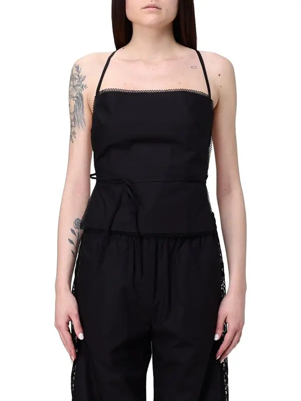 MSGM Cotton Criss-cross Strap Evening Top - Black