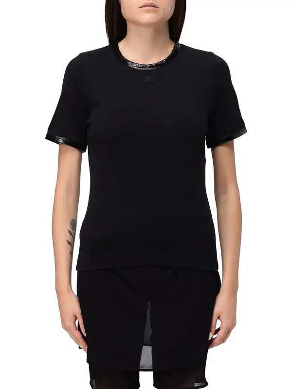 COURREGES Short-sleeved Jersey Crewneck T-shirt - Black
