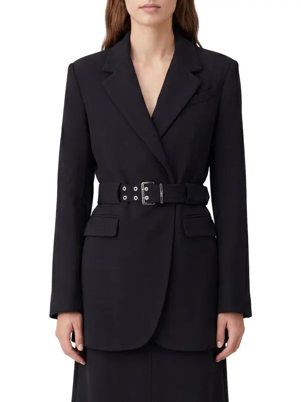 GANNI Single-breasted Cropped Blazer With Waist Belt - Black