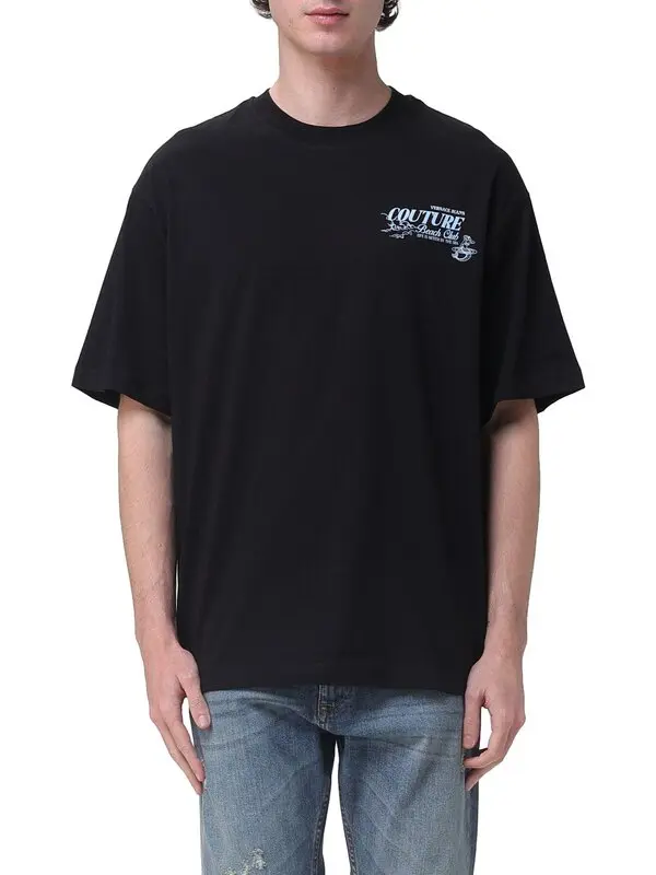 Versace Oversized Cotton T-shirt With Logo - Black
