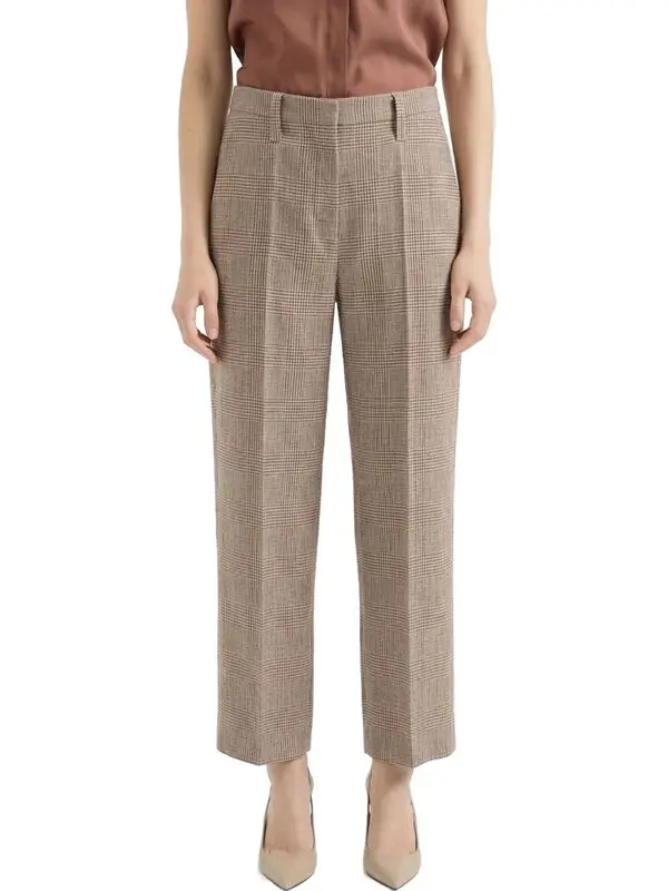 Brunello Cucinelli Prince Of Wales Check Linen Trousers - Brown