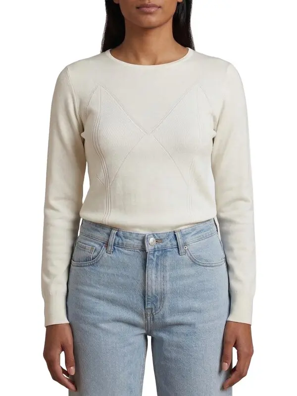 Elisabetta Franchi Cotton Blend Crew Neck Sweater - Ivory