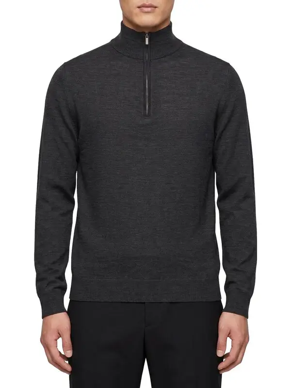 ZANONE Slim Fit Wool Mock Neck Quarter Zip Sweater - Black