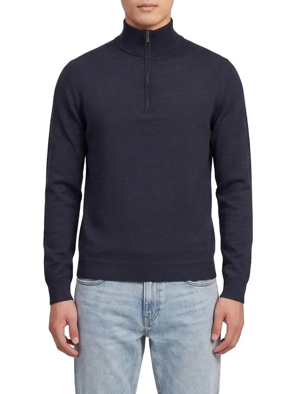 ZANONE Slim Fit Wool Mock Neck Quarter Zip Sweater - Blue