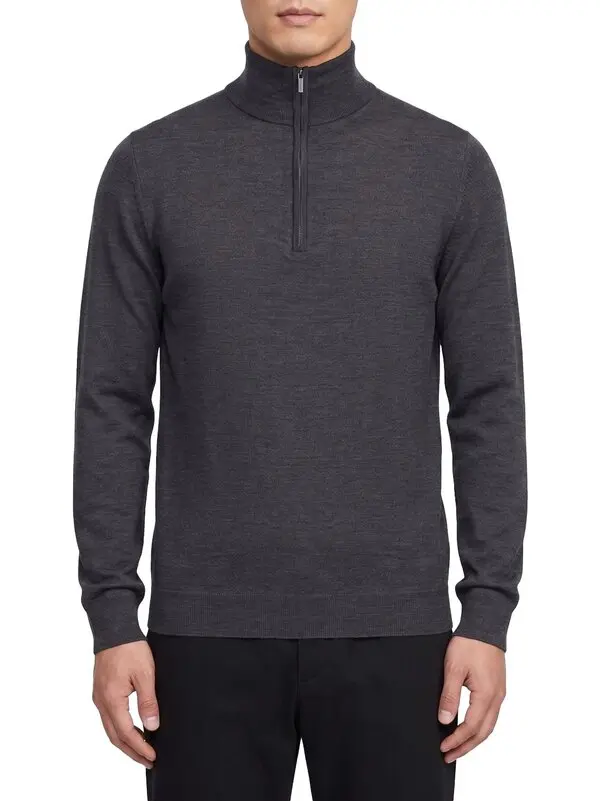 ZANONE Slim Fit Wool Mock Neck Quarter Zip Sweater - Grey