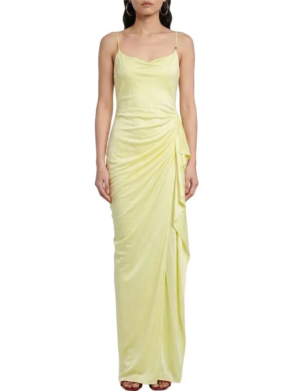 Versace Viscose Long Evening Gown With Medusa Detail - Yellow