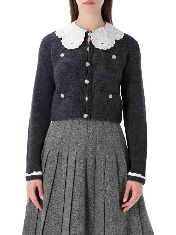 SELF-PORTRAIT Button Detailed Cropped Cardigan - Grey
