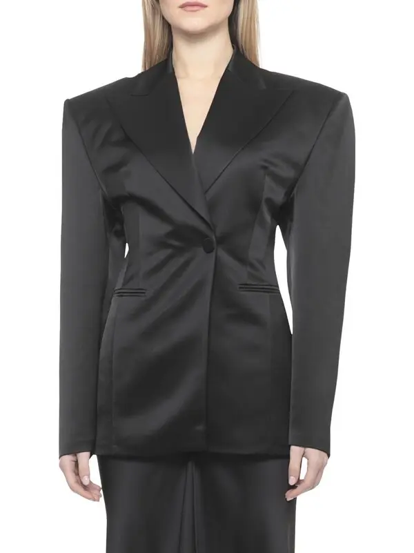 Andamane Double Breasted Satin Blazer - Black