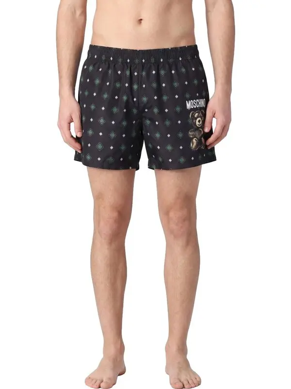 Moschino Monaco Polyester Swim Shorts With Teddy Bear Print - Black