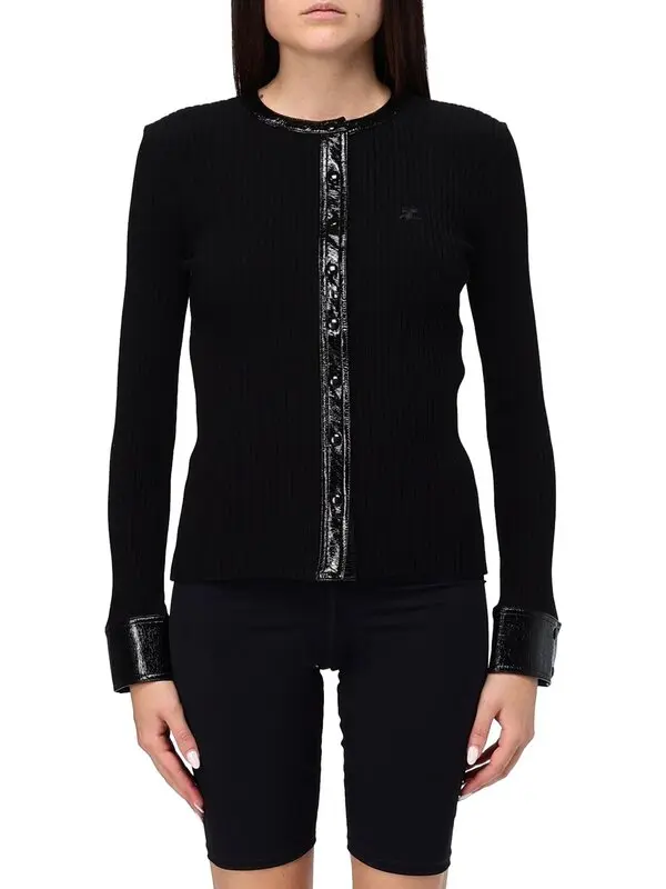 COURREGES Slim Fit Ribbed Jersey Crewneck Cardigan - Black