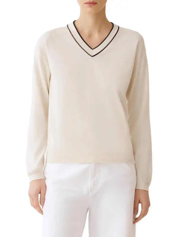 Fabiana Filippi V-neck Long Sleeve Pullover - White