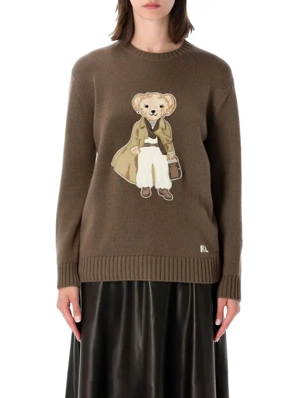 Ralph Lauren Cashmere Teddy Bear Print Crewneck Sweater - Brown