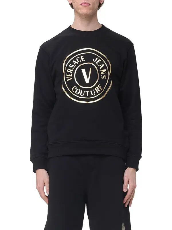 Versace Cotton Crewneck Sweatshirt With Logo - Black