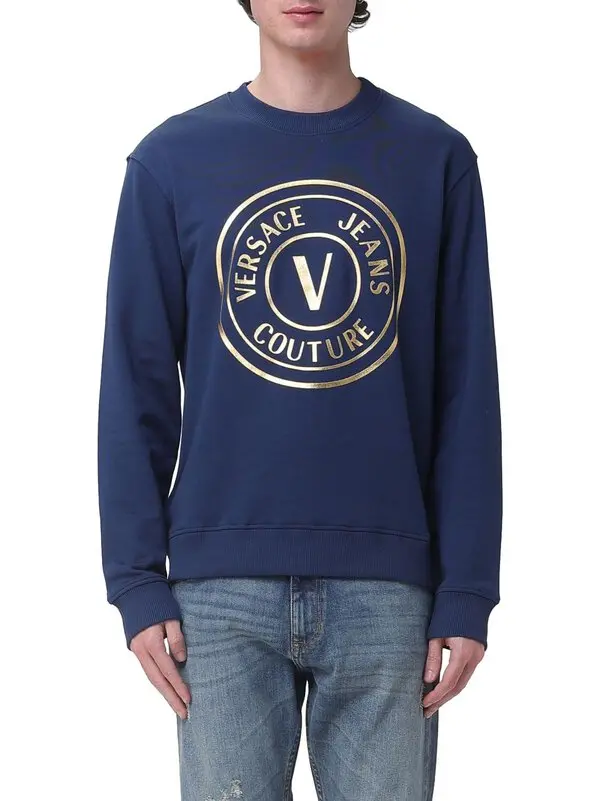 Versace Cotton Crewneck Sweatshirt With Logo - Blue
