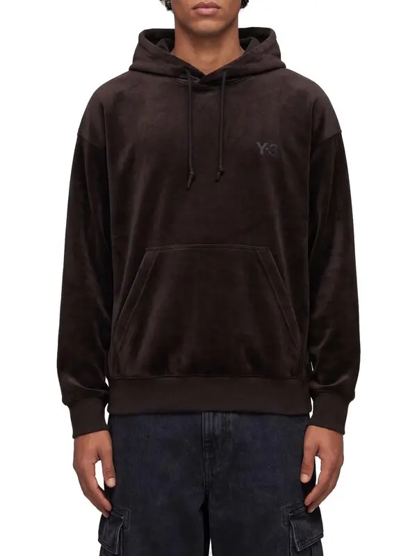 Y3 Velvet Hoodie With Drawstring And Kangaroo Pocket - Black