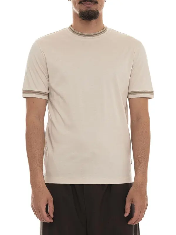 BOSS Slim Fit Cotton Crew-neck T-shirt With Contrast Trims - White