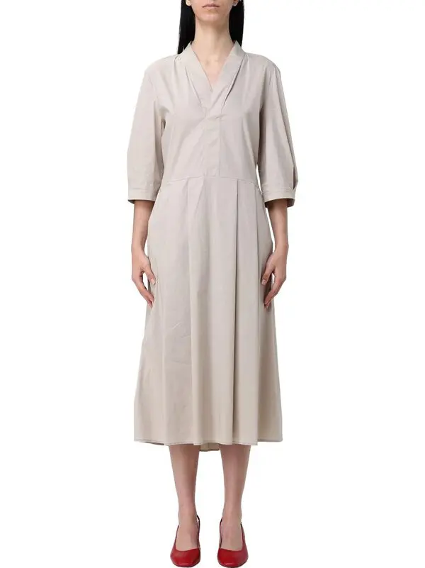 Liviana Conti Cotton Blend V-neck Midi Tunic - Beige