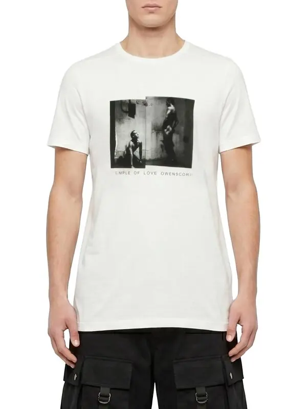 Rick Owens Slim Fit Cotton T-shirt With Contrasting Graphic Print - Milk