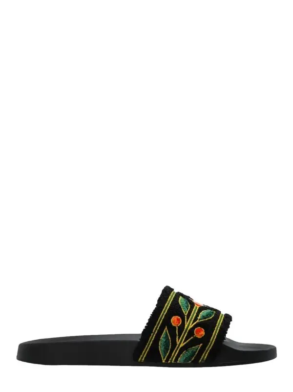 Casablanca Floral Embroidered Terry Mules With Low Heel - Black