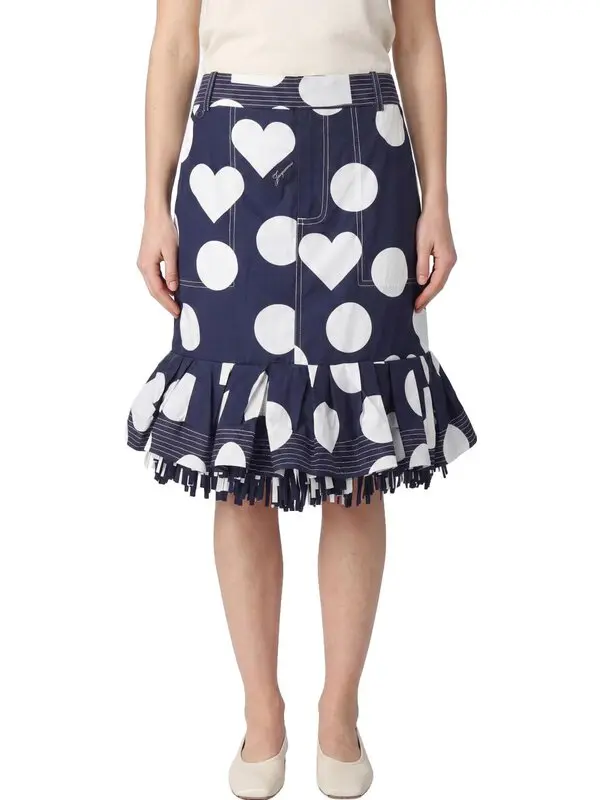Jacquemus High-waisted Polka Dot And Heart Midi Skirt With Ruffle Hem - Navy