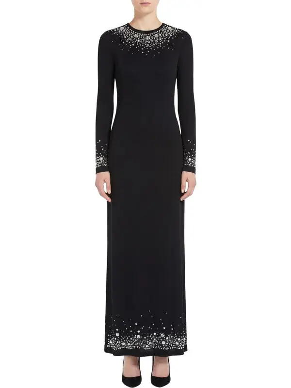 Rabanne Embellished Long Sleeve Jersey Maxi Dress - Black