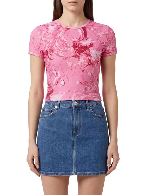Versace Baroque Print Cropped T-shirt - Pink