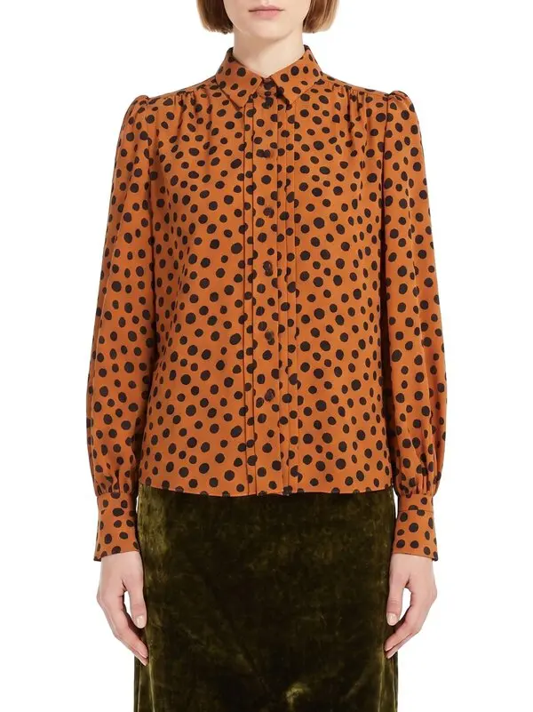 Valentino Garavani Pure Silk Polka Dot Print Shirt - Brown