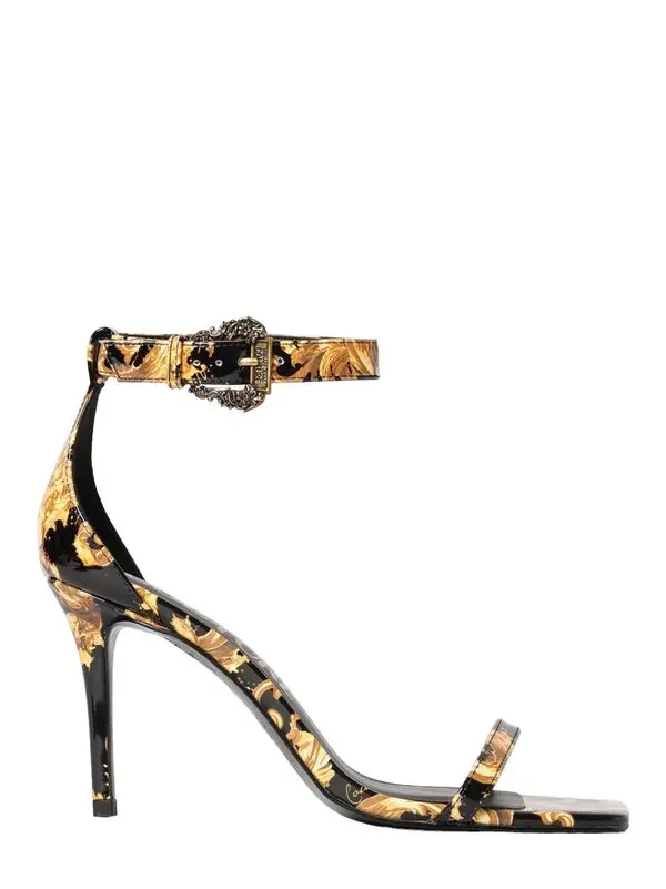 Versace Patent Leather Baroque Print Stiletto Sandals - Black