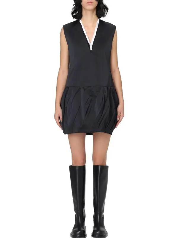 JIL SANDER Sleeveless V-neck Dress With Gathered Skirt - Black