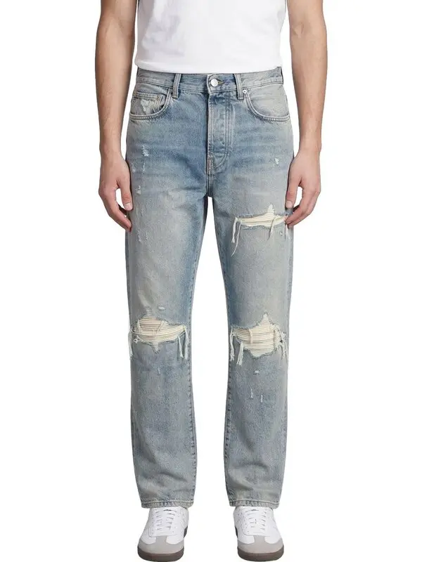 Amiri Distressed Straight Leg Jeans - Beige