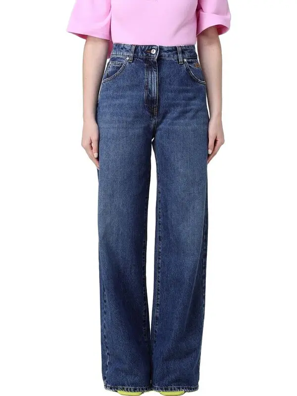 MSGM High-waisted Wide-leg Cotton Denim Jeans With Logo - Blue