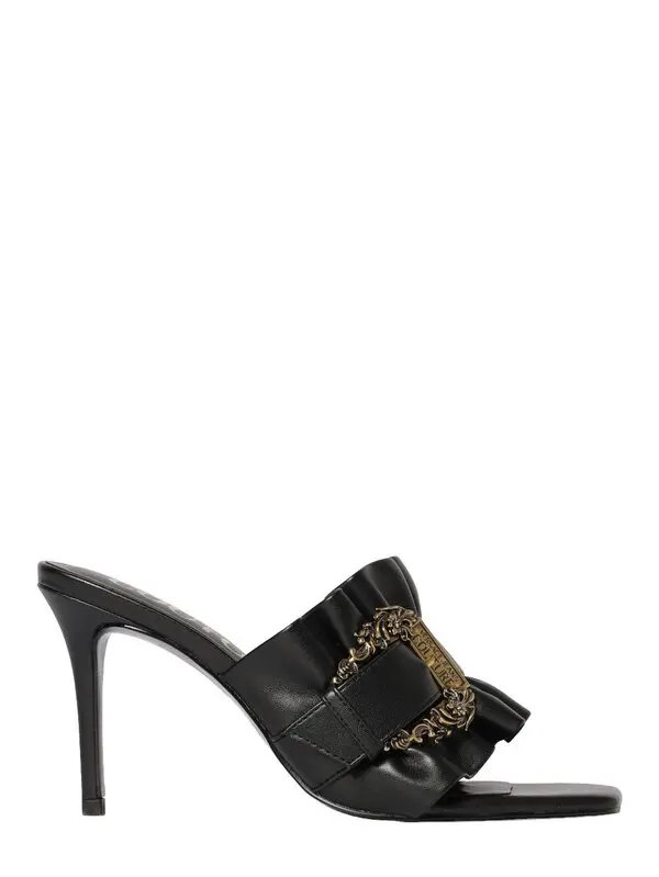 Versace Ruched Faux Leather Stiletto Mules - Black