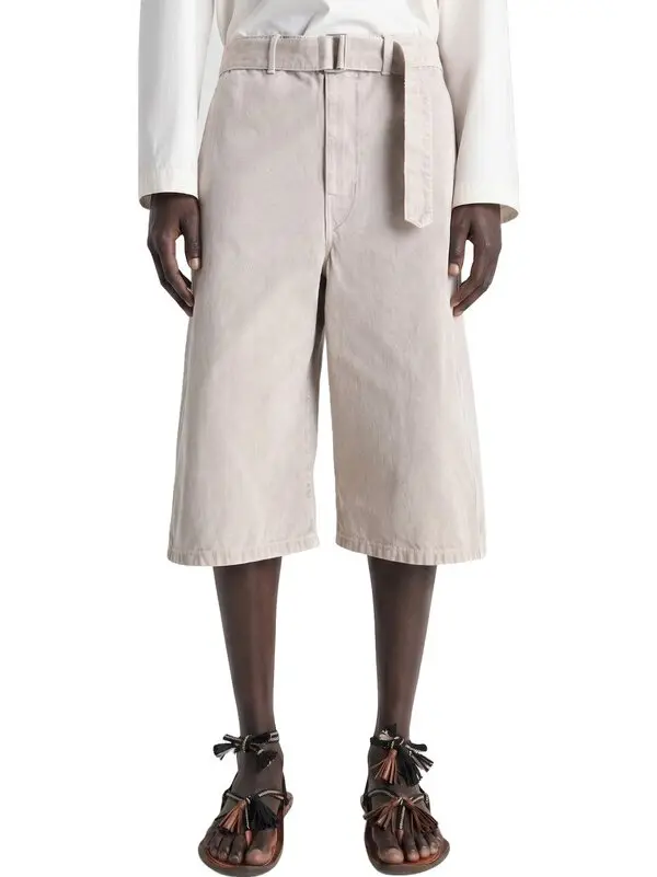 LEMAIRE Belted High-waisted Knee-length Denim Shorts - Grey