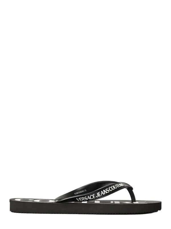 Versace Rubber Flip Flops With Printed Logo - Black