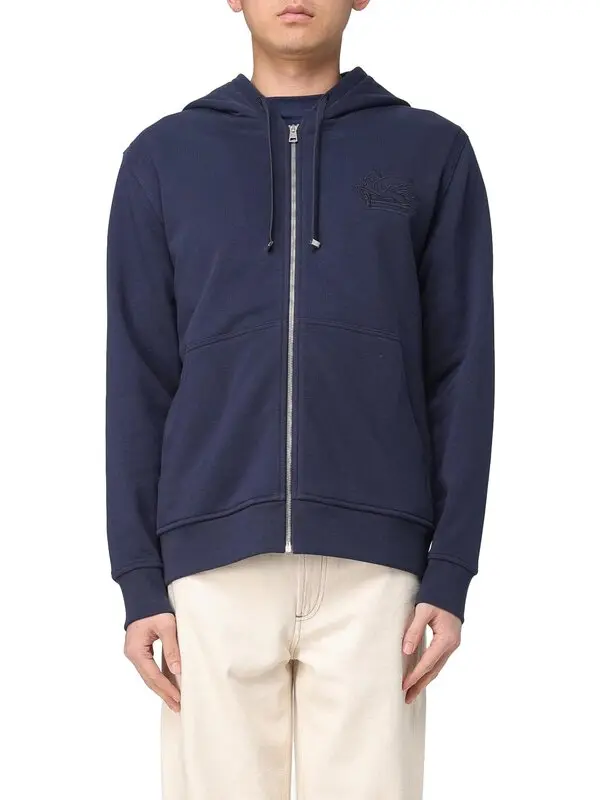 Etro Zip-up Hoodie With Embroidered Logo - Blue
