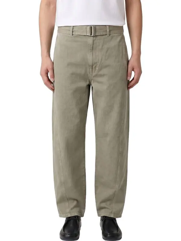 LEMAIRE Wide Leg Cotton Trousers With Adjustable Belt - Grey