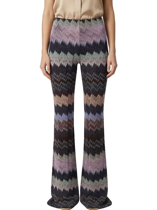 Missoni Viscose Lurex Zig-zag Motif Flared Trousers - Black