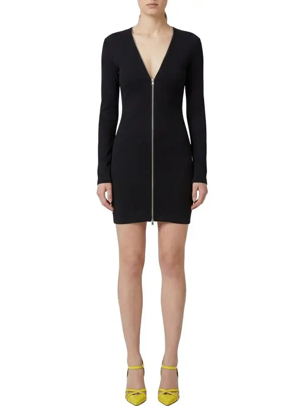 Alexander Wang Stretch Viscose Zip Front Mini Dress - Black