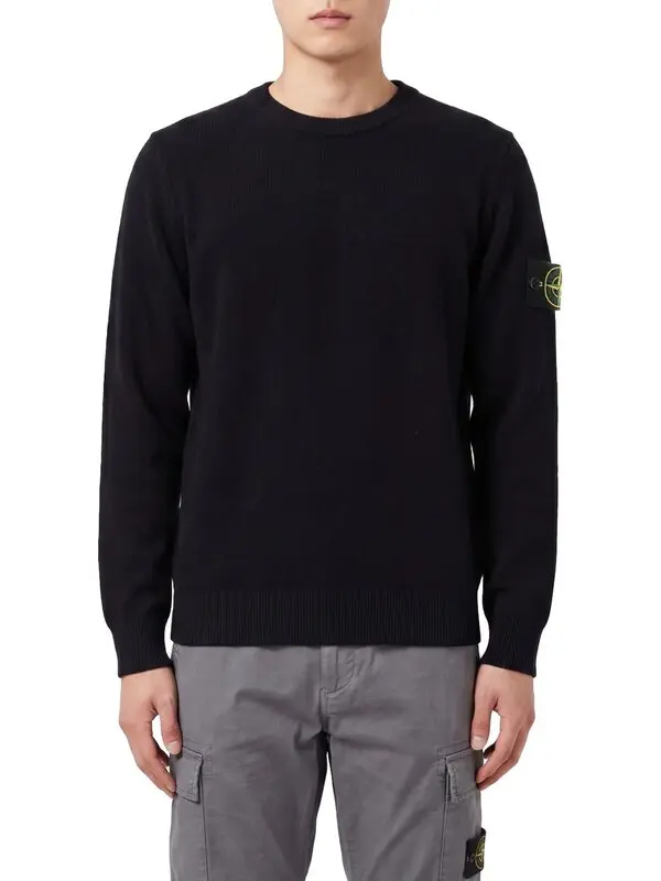 Stone Island Virgin Wool Crew Neck Sweater - Black