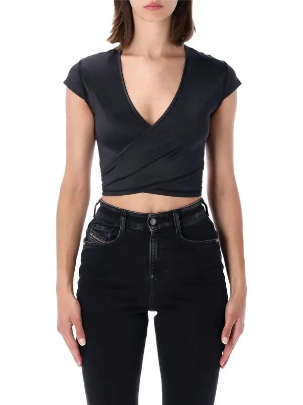 DIESEL® V-neck Tie-closure Polyamide Cropped Top - Black