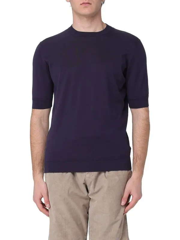 PT TORINO Short-sleeved Cotton Crew Neck Sweater - Blue