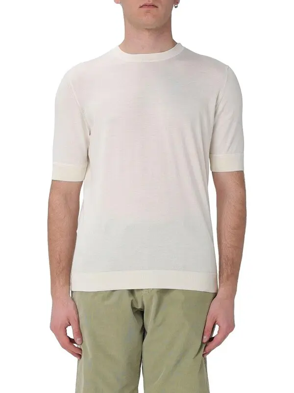 PT TORINO Short-sleeved Cotton Crew Neck Sweater - Cream