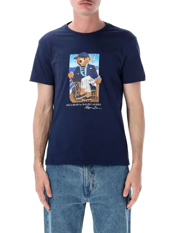 Polo Ralph Lauren Slim Fit Cotton T-shirt With Teddy Bear Print - Navy