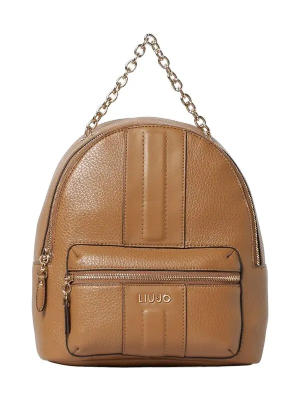 Liu Jo Faux Leather Backpack With Metallic Mesh Top Handle - Mud