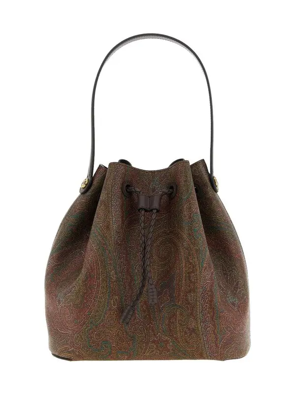 Etro Arnica Paisley Print Coated Cotton Bucket Bag - Brown