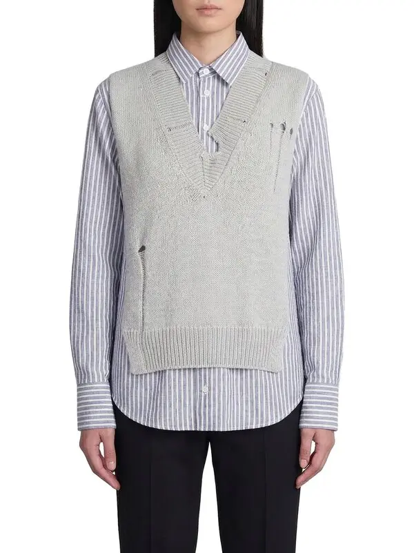 MAISON MARGIELA Striped Cotton And Linen Shirt With Faux Vest - Grey