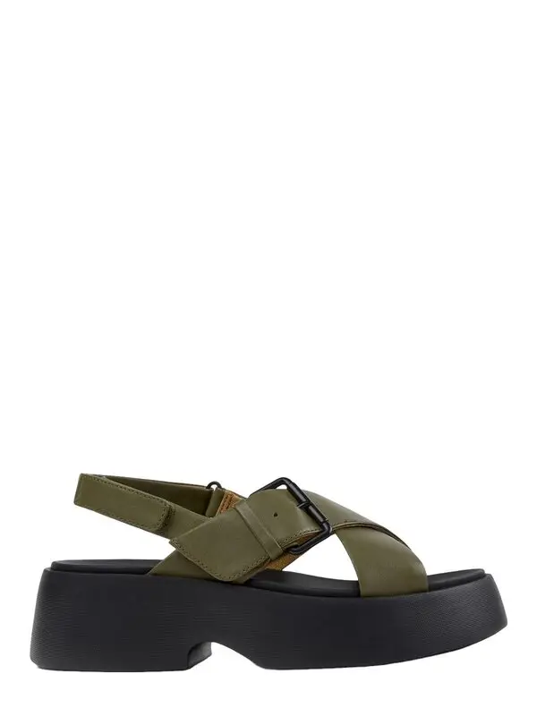Camper Platform Sandals In Smooth Leather With Xl Extralight® Sole - Green