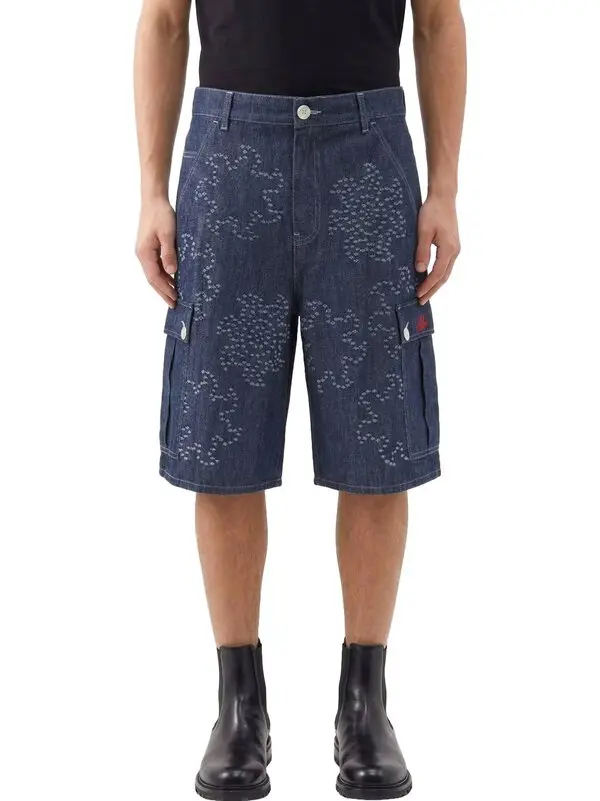 Marni Graphic Print Denim Cargo Shorts - Blue