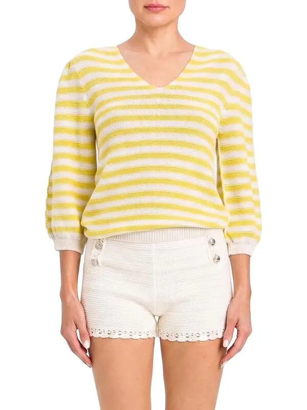 TWINSET Striped Cotton Blend V-neck Sweater With Long Sleeves - Lime