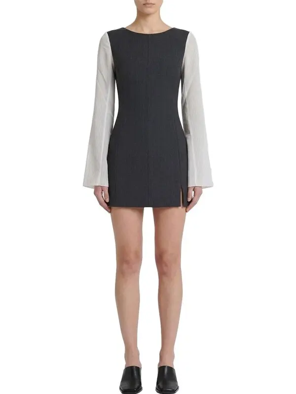 Our Legacy Polyester Blend Mini Dress With Pinstripe Pattern And Long Sleeves - Grey